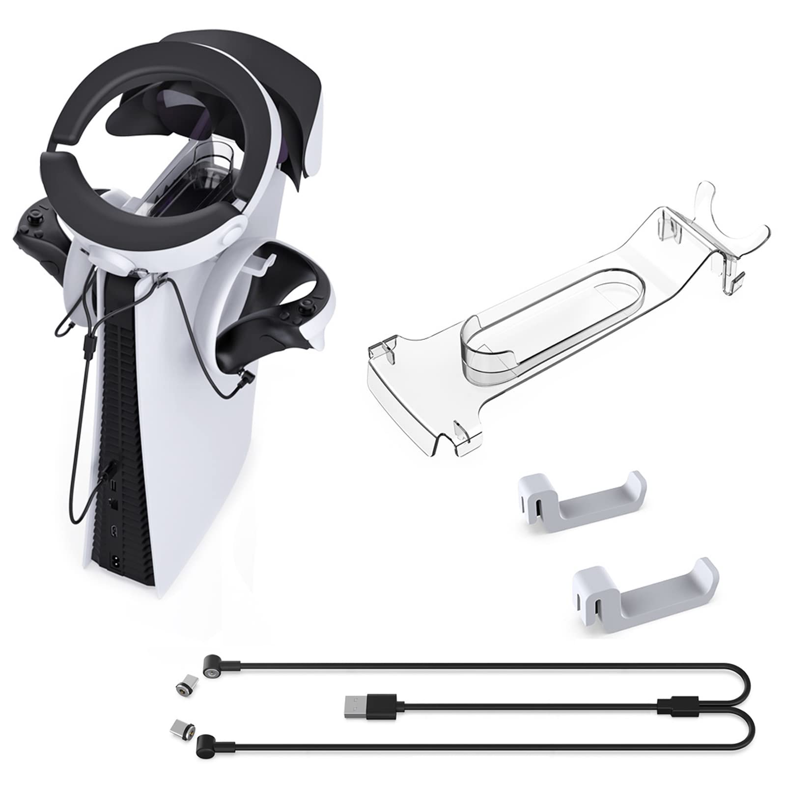 PONATTENO PSVR2 Accessories ă4PCS SetăStorage Hook + TYPE-C Charging Cable for PSVR2 HeadsetďźPSVR2 Controller Bracket PSVR2 Charging Cable