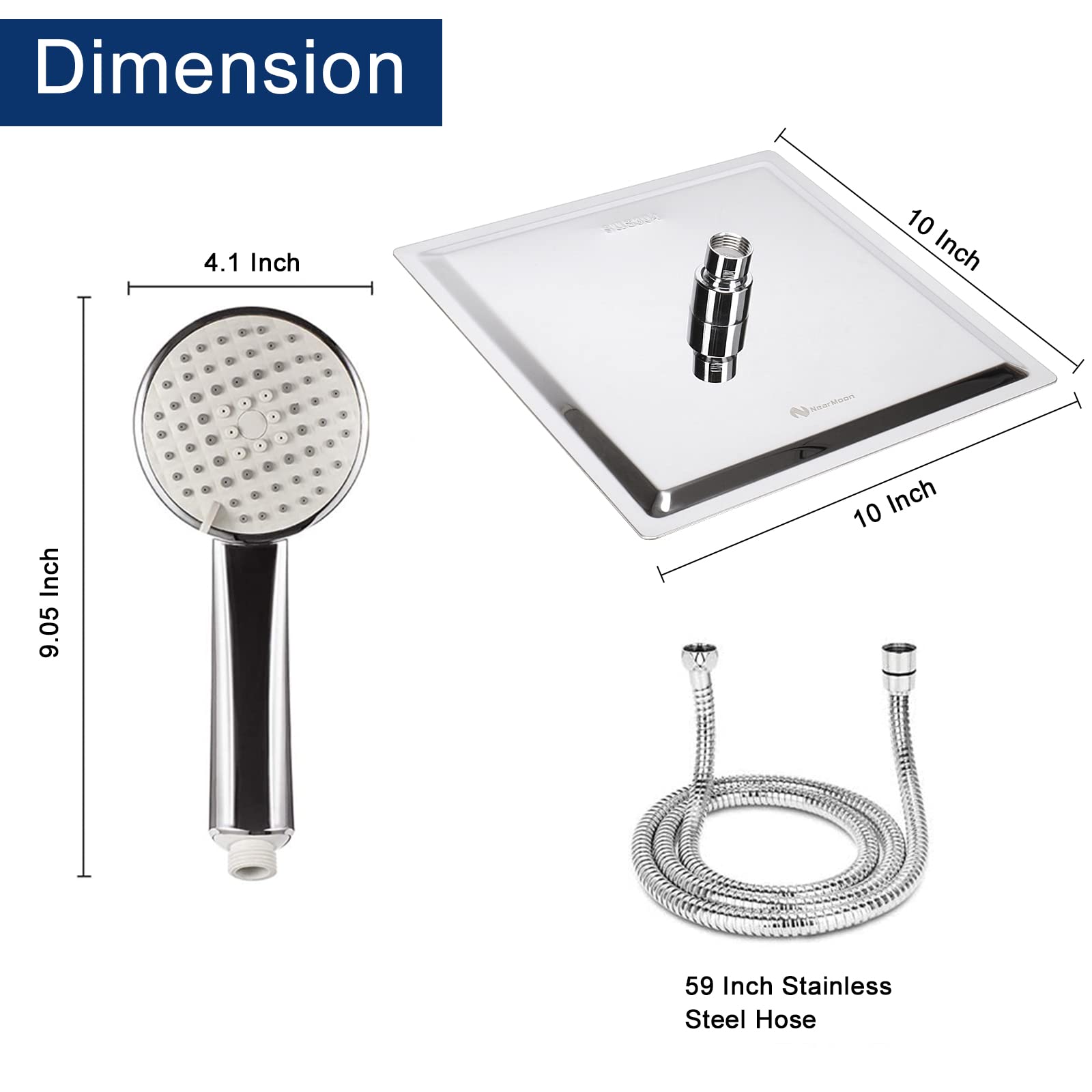 Shower Head Combo with 11'' Extension Arm,High Pressure Rain Shower Head with Handheld Shower Spray and Holder/ 1.5M Hose,Dual Rainfall Showerhead Set,Chrome (10 Inch)