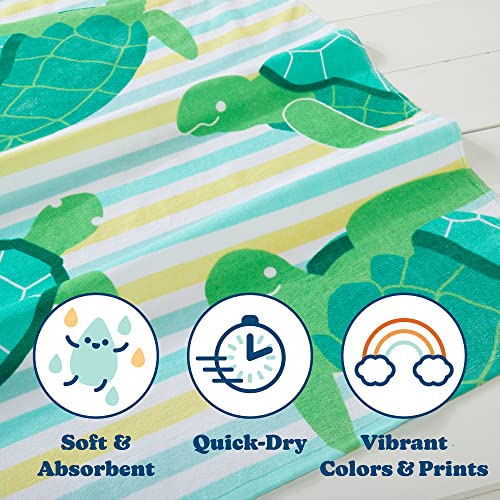 Sun Sprouts 100% Cotton Beach Towel Turtle Pattern for Kids & Toddler. Bath, Pool, Camping, Travel Towel for Boys & Girls. 30β x 60β Quick-Dry & Super Absorbent Beach Blanket