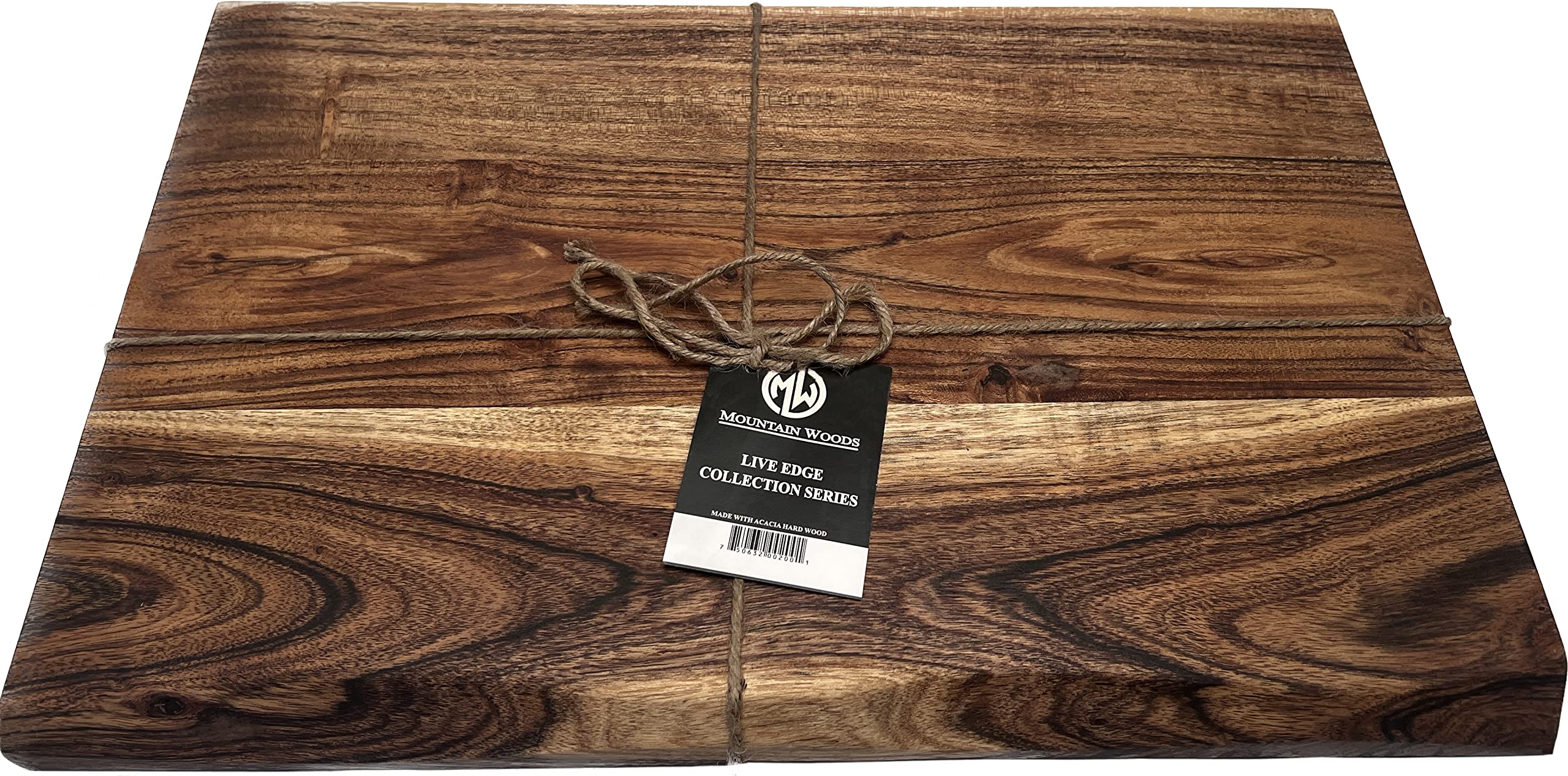 Mountain Woods Large Brown Hand Crafted Live Edge Cutting Board | Serving Tray made Solid Acacia HardWood | Charcuterie Board | Chopping Board for Vegetables, Fruits and Meat | Cheese Board - 18"