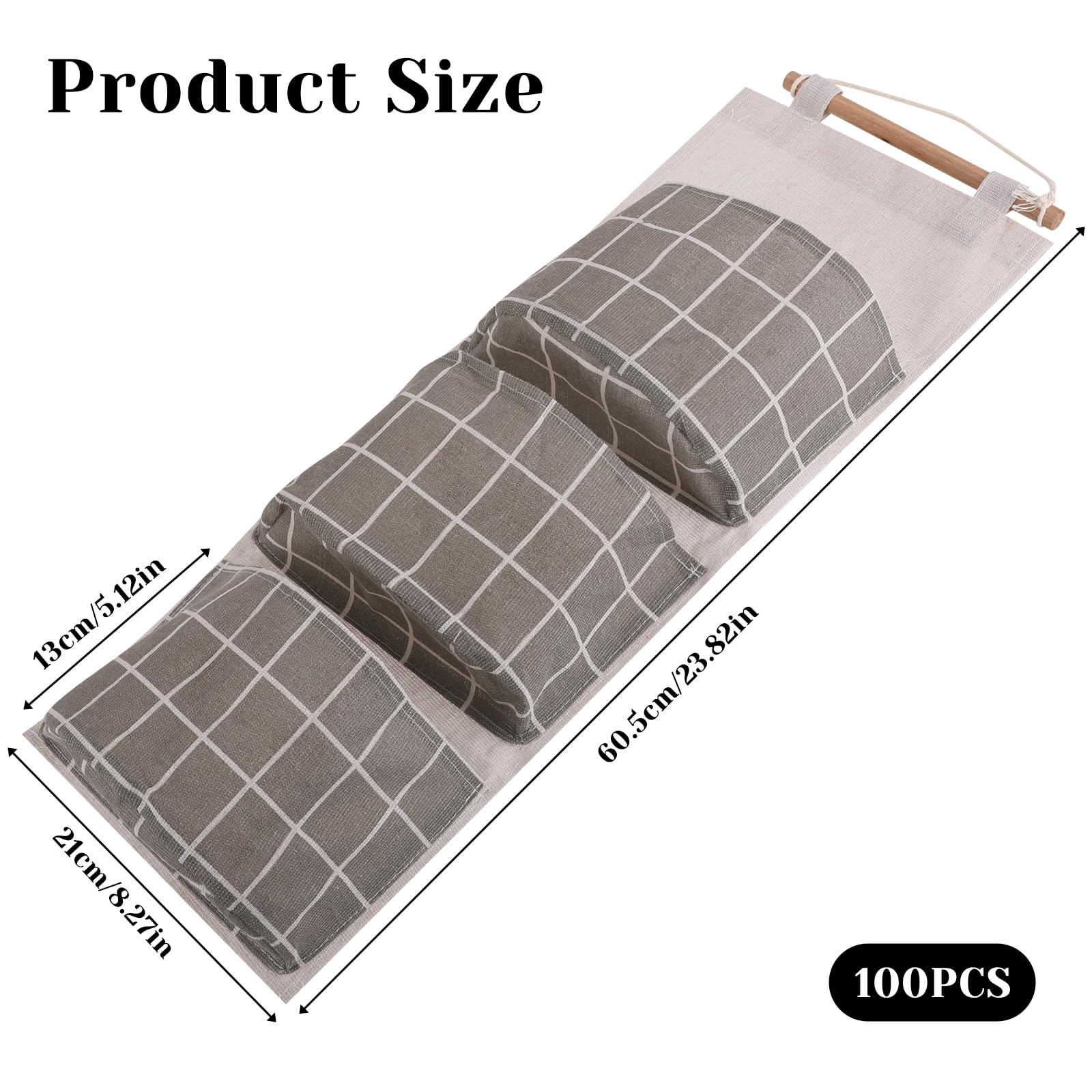 Wall Hanging Storage Bag Hanging Canvas Organizer Pouches with 3 Pockets, Waterproof Linen Farbric Canvas Hanging Storage Baske Over The Door Closet Organizer for Kitchen, Bedroom, Bathroom, Office