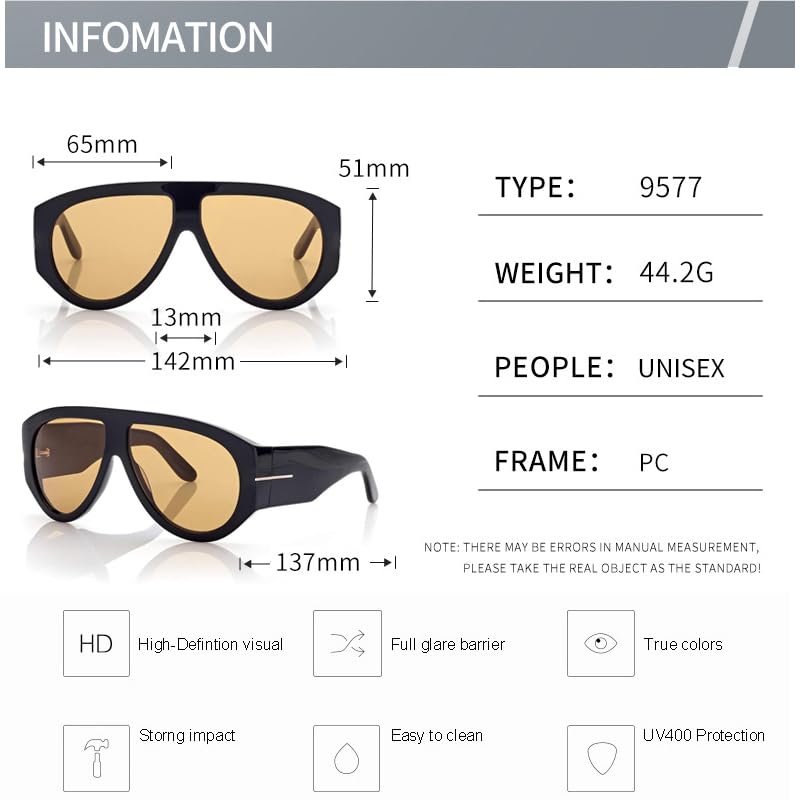 OSAGAMA Trendy Retro Oversized Aviator Sunglasses for Women Men 70s Luxury Designer Thick Classic Sun Glasses (Black/Brwon 1)