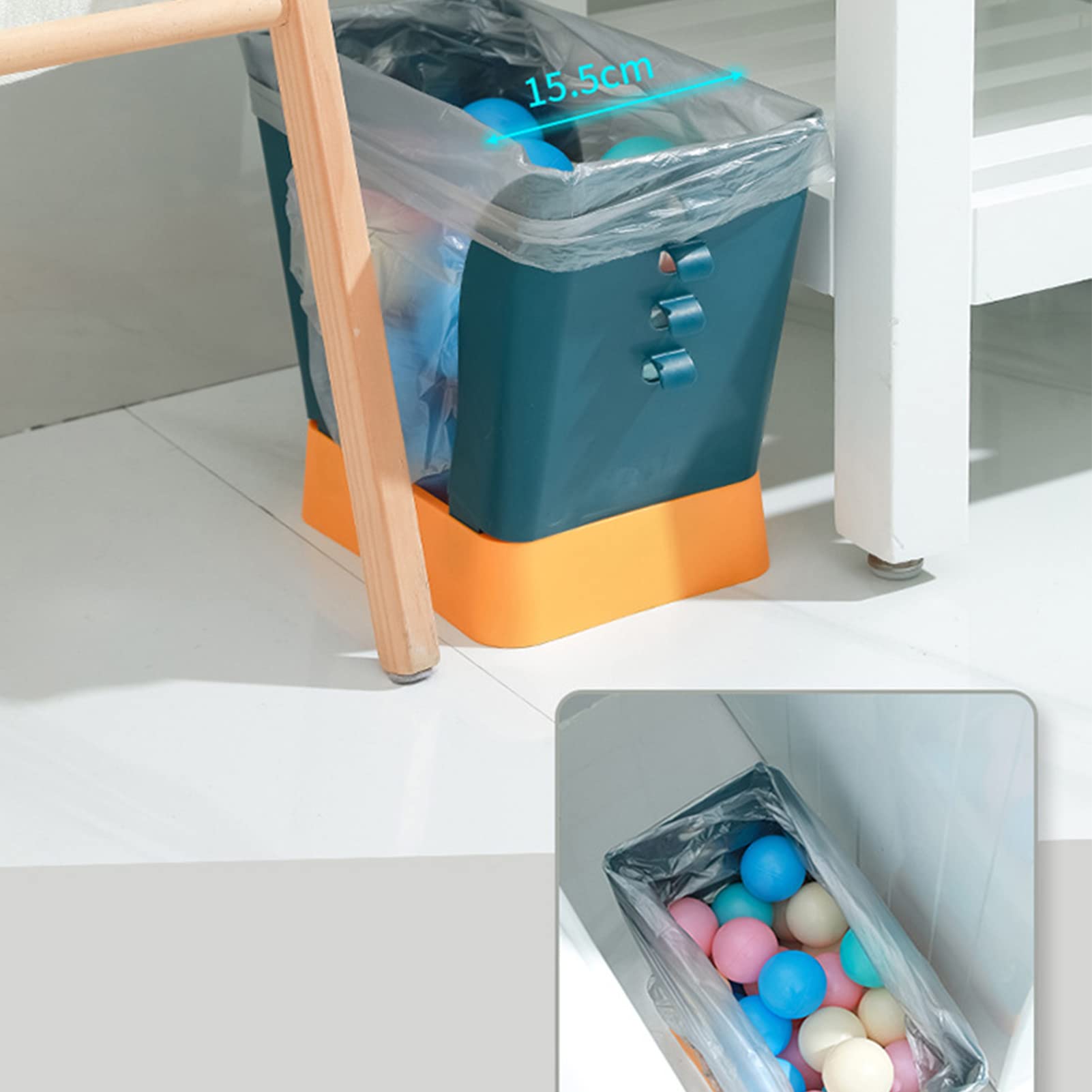 VIVIDPLOT Plastic Portable Expandable Trash Bag Holder Large Kitchen Bathroom Garbage Can Organizer Folding Construct Space Saving Solution (Blue and Yellow)