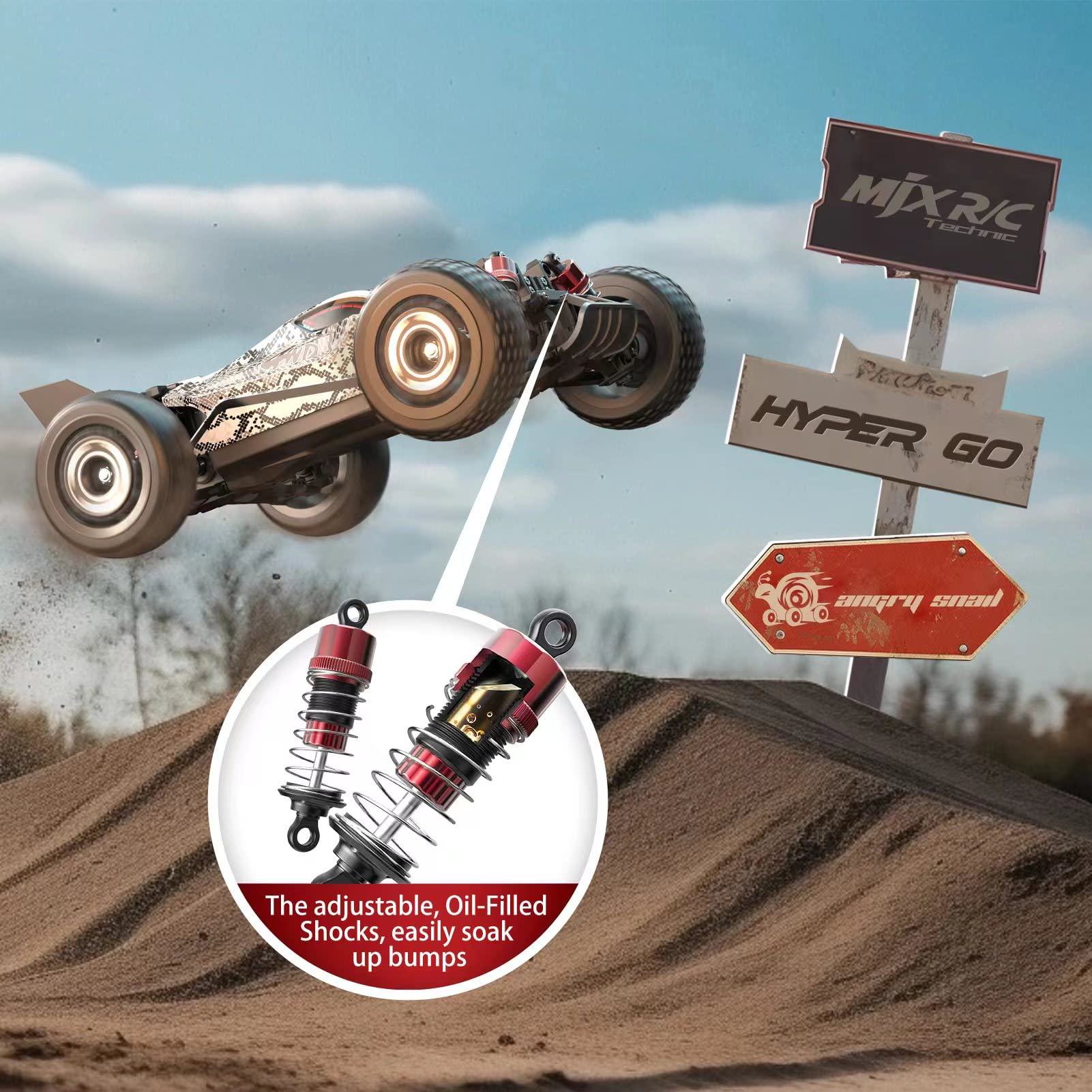 HYPER GO H16PL 1/16 RTR Brushless RC Buggy, Fast RC Cars for Adults, Max 38 mph Racing High Speed RC Car (2 x 2S Batteries and 1 x 3S Lipo Battery included, 3S charging cable included)
