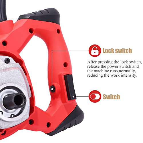 Portable Concrete Mixer 110V 2100W Electric Handheld 6 Gears for Thinset Cement Plaster Grout Paint Mud Mixing with 23.6" Stirring Rod (Red)