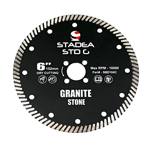 Stadea SBD104C Diamond Saw Blade 6-Inch Continuous Turbo Dry Cutting - Cuts Granite Quartz Quartzite, Fits Grinder, Saw Cutter, 8 MM Segments - Pack of 1
