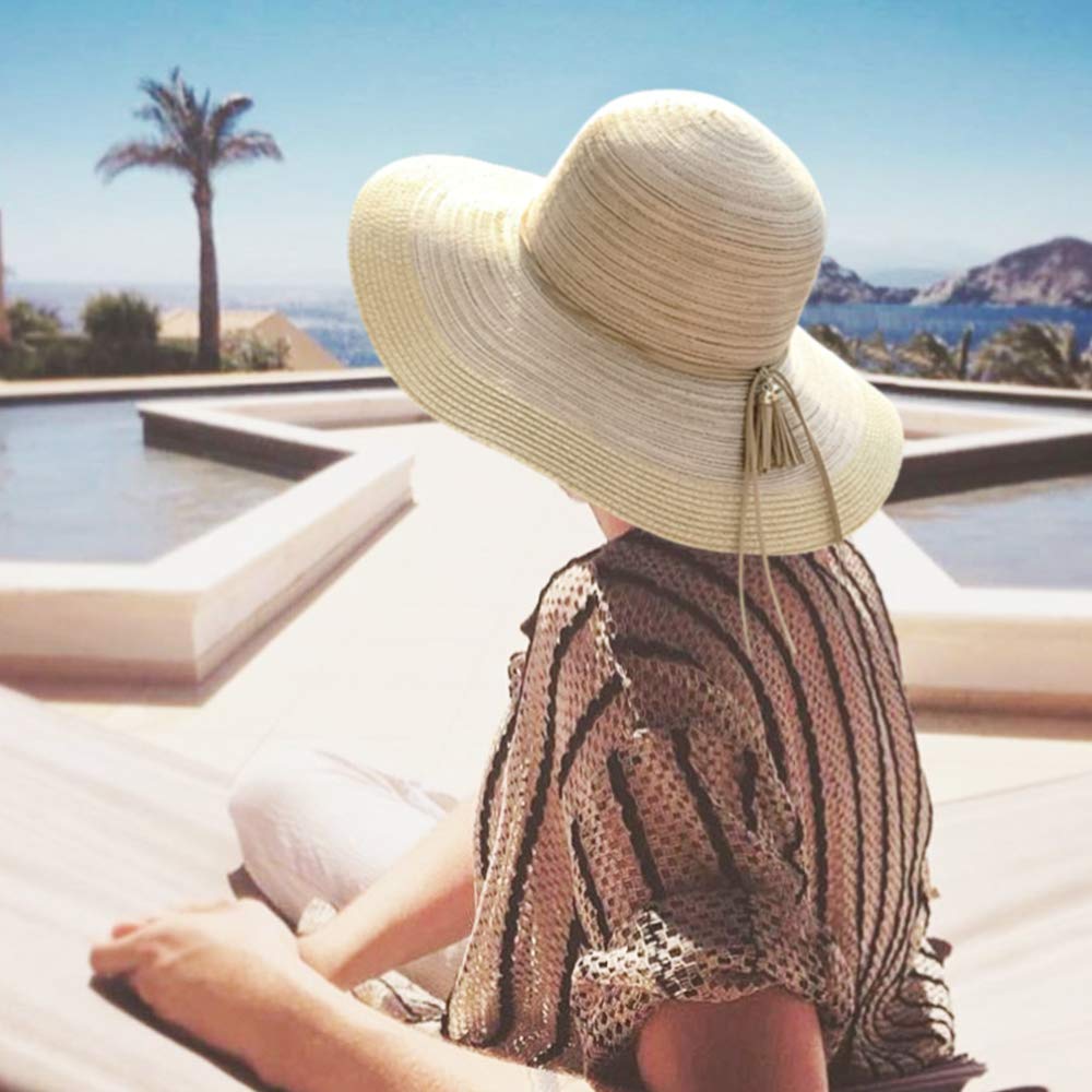 SOMALER Women Floppy Sun Hat Summer Wide Brim Beach Cap Packable Cotton Straw Hat for Travel