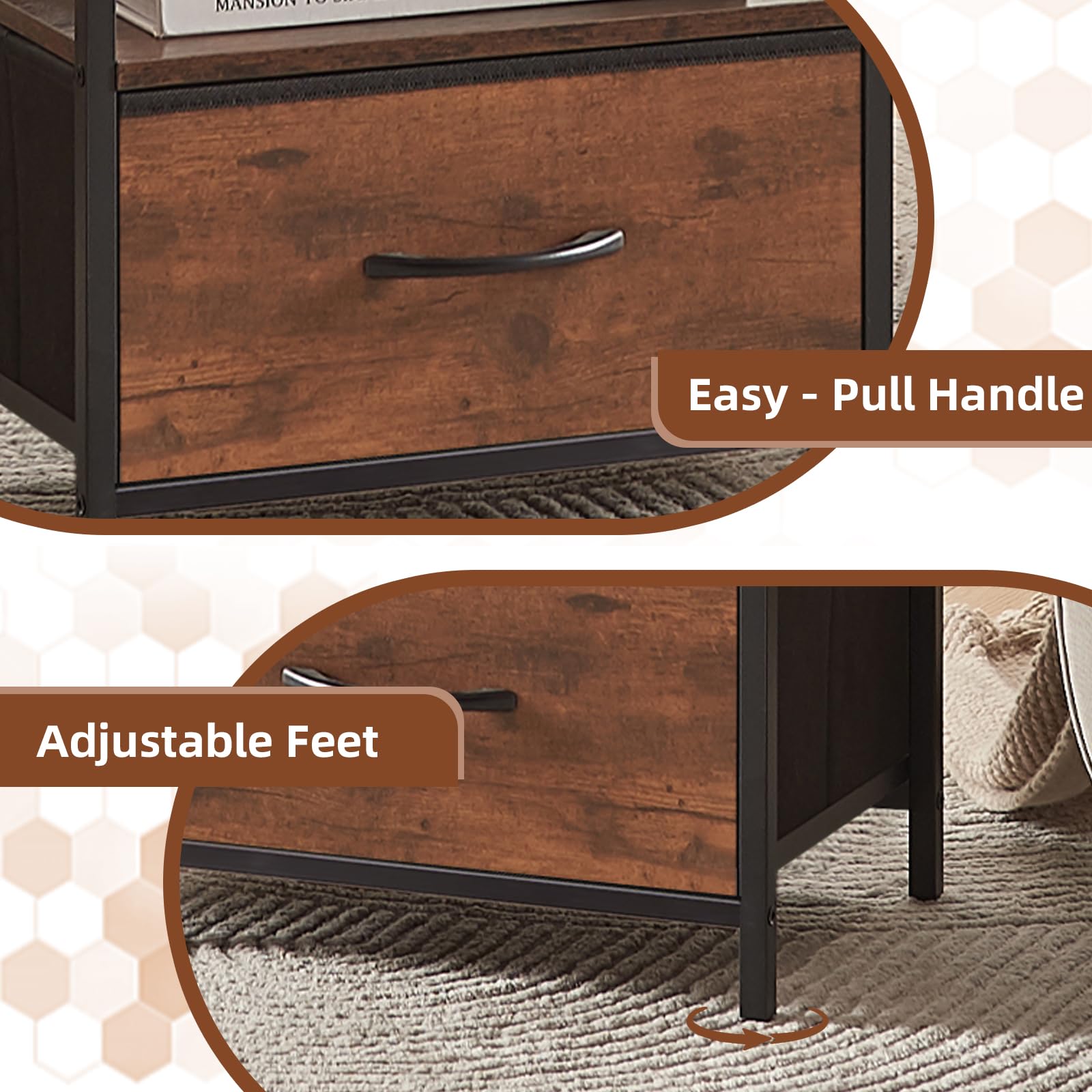Somdot Night Stand with Charging Station and LED Light for Bedroom, Bedside Table End Table for Dorm Bedside Laundry Closet Entryway Hallway, Wood Grain Print
