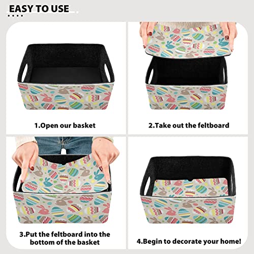 Spring Easter Eggs Rabbits Storage Basket Felt Storage Bin Collapsible Felt Storage Foldable Boxes Containers Organizer for Clothes Towels Magazine