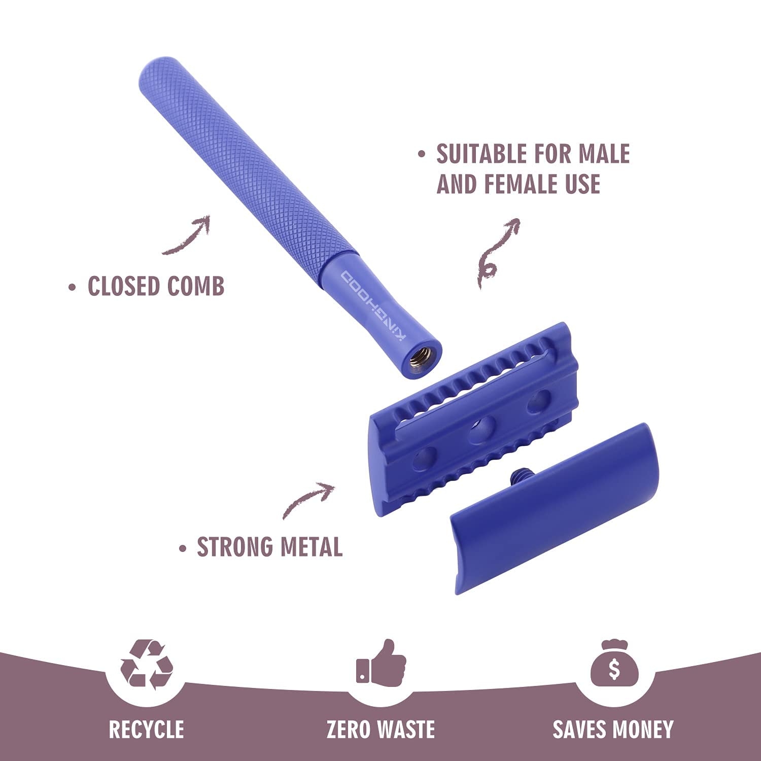 Package of Kinghood Double Edge Safty Razor & Razor Stand For Men And Women(10 Blades,Dark Blue)