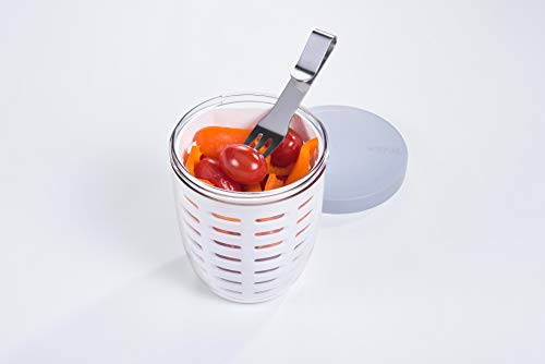 MEPAL, Fruit and Veggie Snack Pot with Airtight Lid, Colander and Fork, Portable, BPA Free, Nordic White, Holds 600ml|20oz, 1 Count