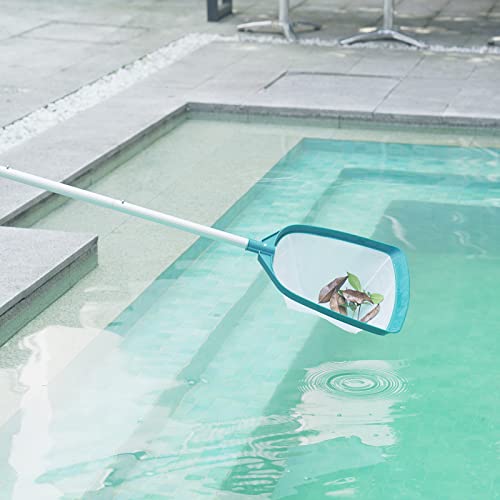 POOLWHALE Upgrades Swimming Pool Telescopic Leaf Net Skimmer Rake with Adjustable Aluminum Pole and Nylon Medium Fine Mesh for Cleaning Swimming Pools, Hot Tubs, Spas and Fountains