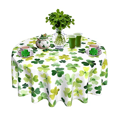 SuQKXCo St. Patrick's Day Round Tablecloth 60 inch Watercolor Shamrock Table Cloths Spill Proof Table Covers for Kitchen Party Dinner Tabletop Decoration