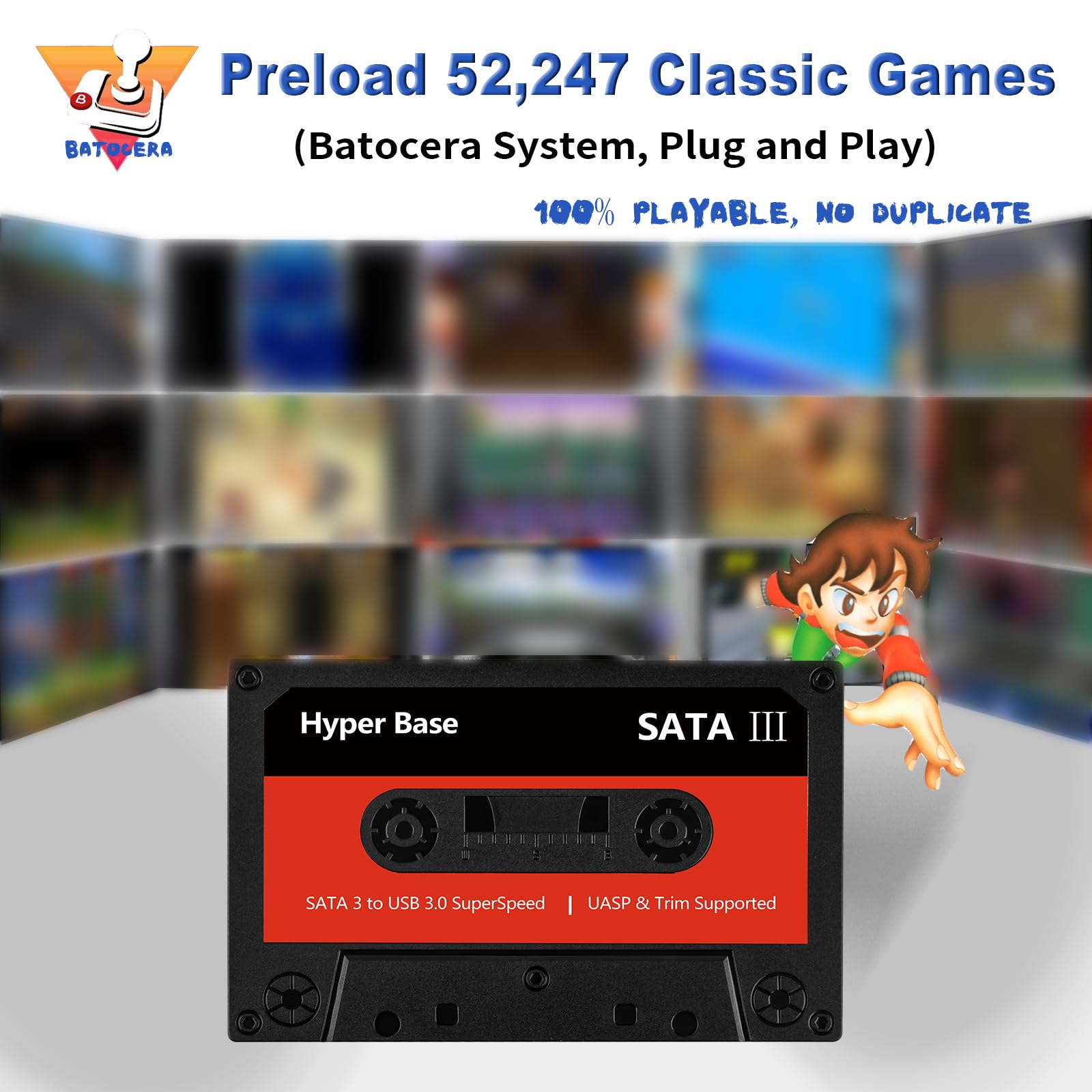 Retro Game Console 2TB External Hard Drive Built-in 52247 Video Games with Batocera 35 Game System Plug and Play, Emulator Compatible with PS2/PS3/MAME/PS1, HDD for Windows PC
