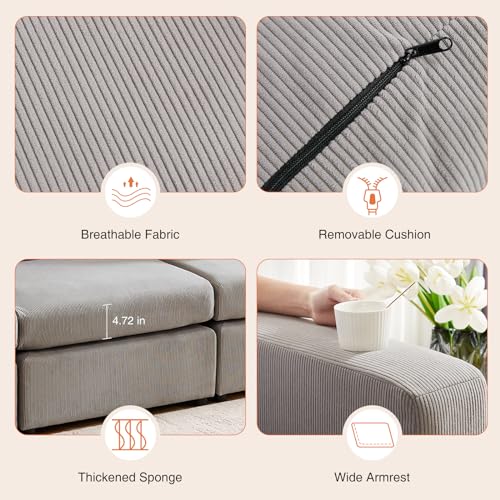Sweetcrispy Convertible Modular Sectional Sofa, 7 Seat Sectional Couches for Living Room, U-Shaped Modern Fabric Modular Sofa Sleeper with Double Chaise for Home, Apartment, Dorm, Grey