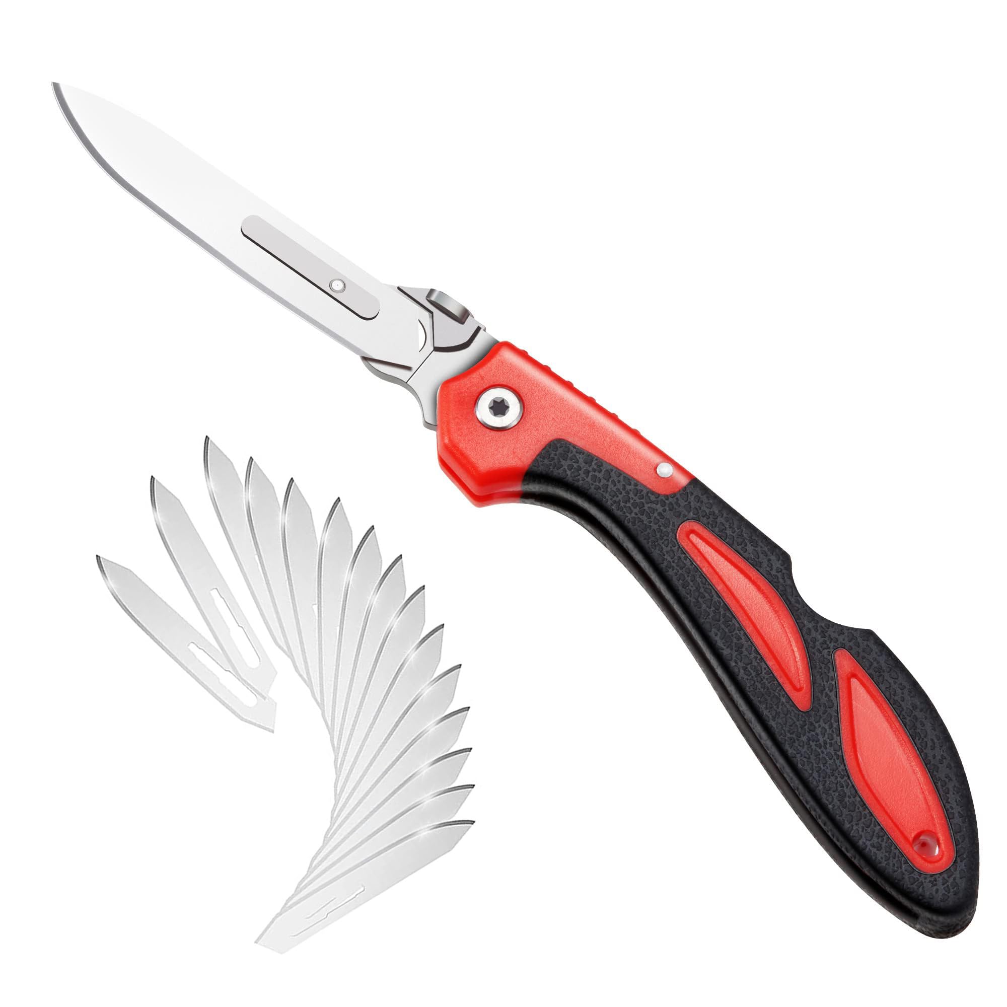 Lancergear Hunting Knife Skinning Knife Pocket Foldable with 15 Extra Replaceable Sharp Blades, Safe and Fast Disassembly in 1 Second with Single Hand