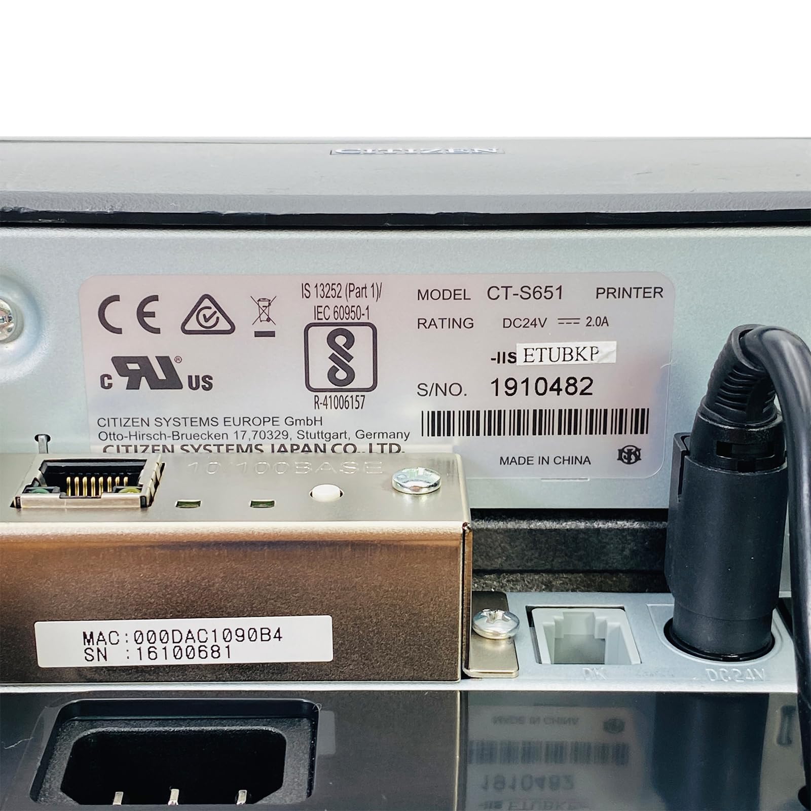 Tekswamp Citizen CT-S651 Network Compact Direct Thermal POS Receipt Printer LAN ETUBKP, Bundle with Power Cord