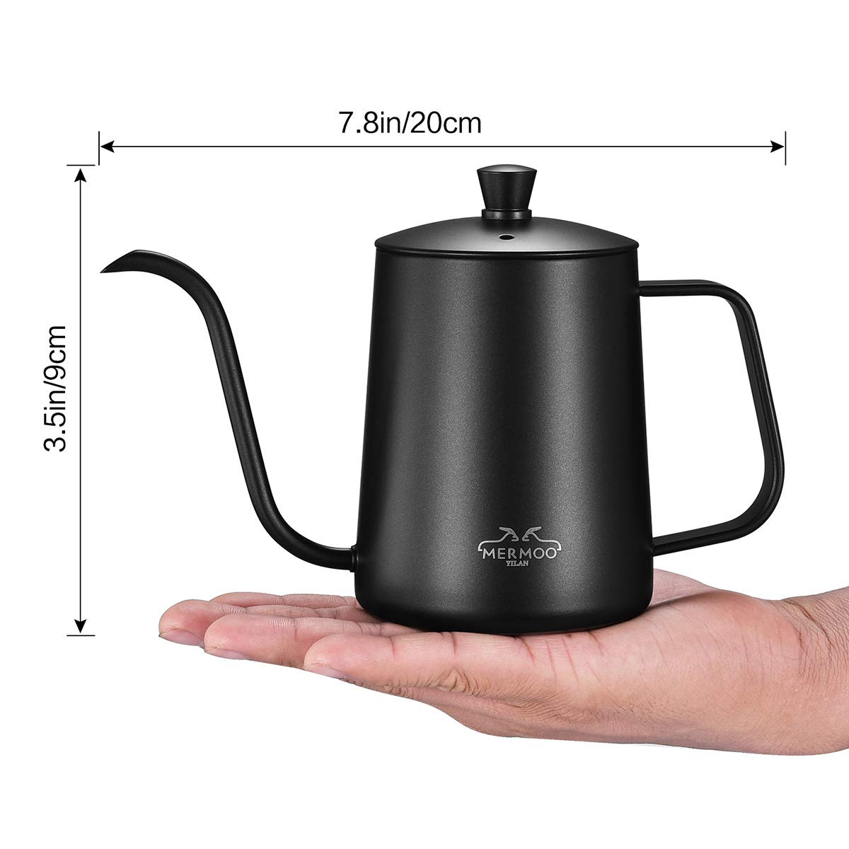 MERMOO YILAN Gooseneck Coffee Kettle 21oz Pour Over Drip Pot 600ml Long Narrow Spout Stainless Steel Water Dripper Kettle for Tea & Coffee(Black)