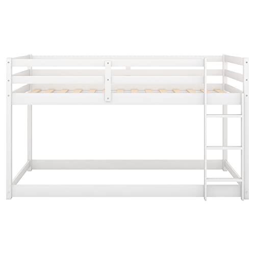 Twin Over Twin Mood Bunk Bed Frame with Safety Guard Rail and Ladder, Space-Saving, No Box Spring Needed, Noise Free (White)