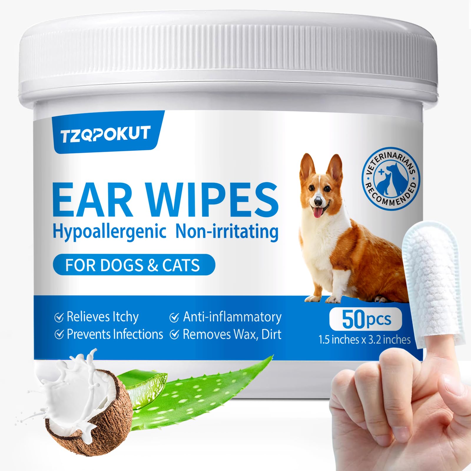 Tzqpokut Dog Ear Cleaner Wipes - Otic Cleanser for Dogs (48)