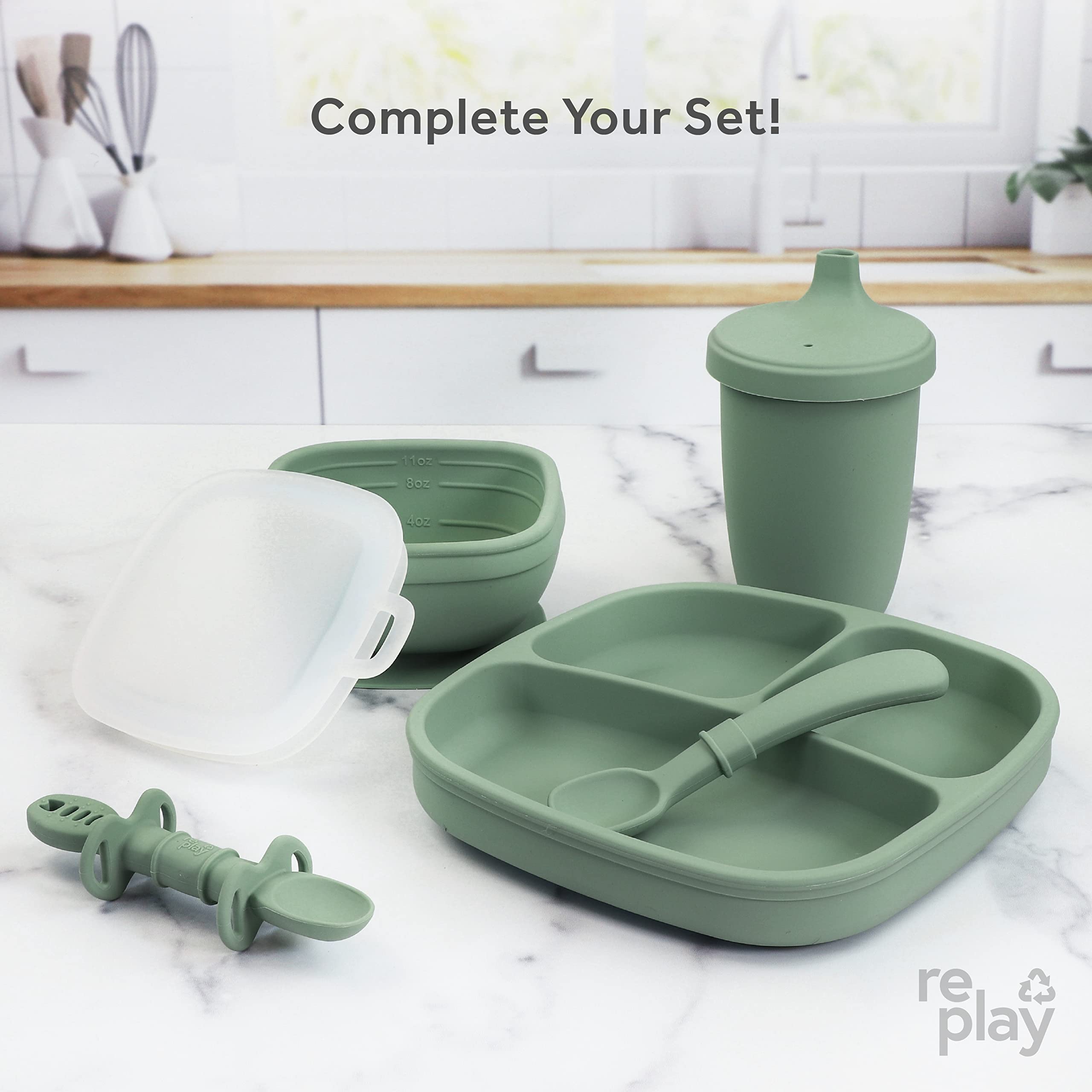 Sustainables by Re-Play Silicone Dip n ReDip Feeding Tool - Made with Medical-Grade Platinum Silicone - Sage - 2 Pack