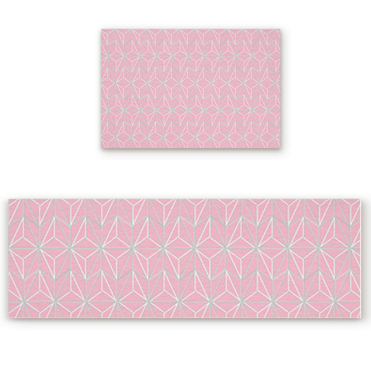 LooPoP Pink Kitchen Mats for Floor Cushioned Anti Fatigue 2 Piece Set Kitchen Runner Rugs Non Skid Washable Geometric Abstract Nordic