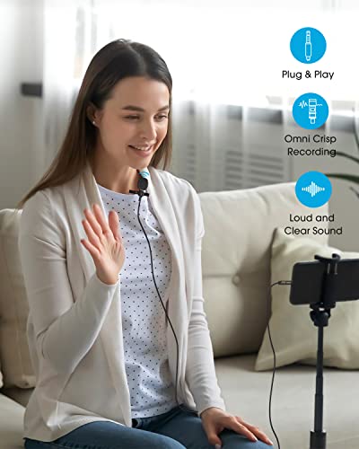 PoP voice Lapel Microphone Lavalier Mic - Noise Cancelling 16 Feet Lav Mic for iPhone Android & Windows Smartphones, Youtube, Interview, Studio, Video Recording (Single Head Omnidirectional Condenser)