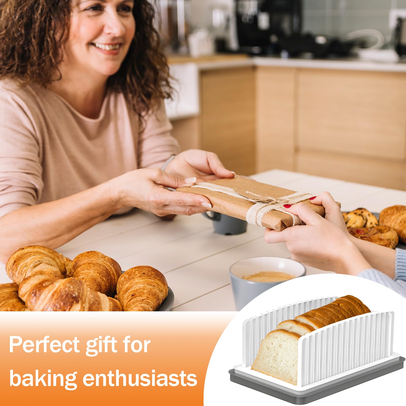 Trez Treamer Adjustable Toast Slicer with Bread Knife - Foldable & Compact Bread Slicing Guide with Crumb Tray, Perfect for Homemade Bread, Bagels, Cakes, and More