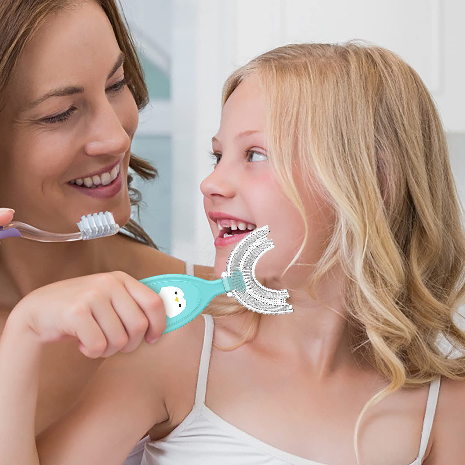 U Shaped Toothbrush l Kids Toothbrushes with Silicone Brush Head - Soft Manual Training Toothbrush, 360° Oral Teeth Cleaning Suitable for Ages 2-12 Years Old