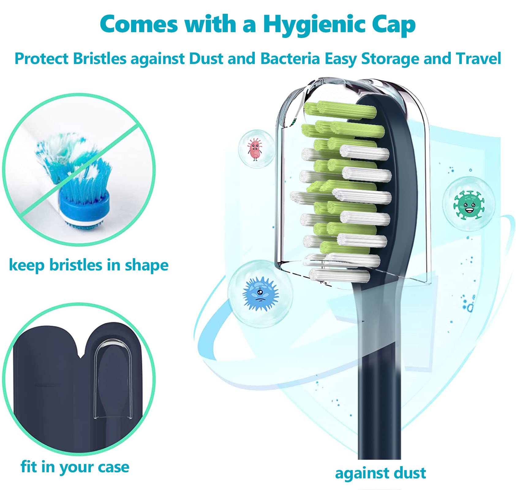 Replacement Toothbrush Heads Compatible with Philips Sonicare One,BH1022/05, 8 Pack Brush Heads (Midnight Navy Blue)