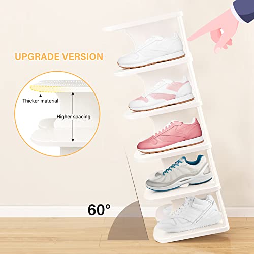 TXALWIQ 6-Tier Narrow Shoe Organizer, Adjustable Cubby Shoe Rack for Closet, Free Standing Shoe Slot Tower for Entrance, Stackable Space-Saving Shoe Storage Shelf for Entryway, White