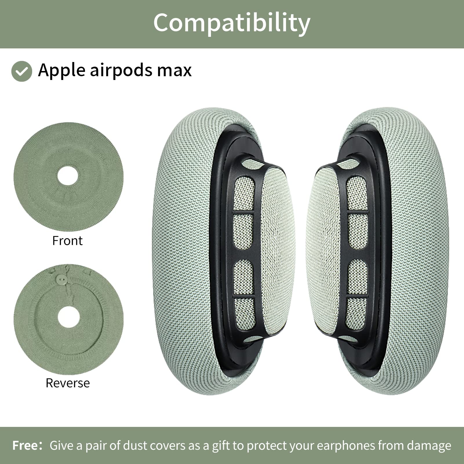JHK for AirPods Max Ear Cushions Replacement Ear Pad Covers Airpod Pro Max Ear Cushions, Replacement Cat Ears Silicone Headband Airpod Max Accessories Gift: A Pair of Dustproof Knitted Covers (Green)