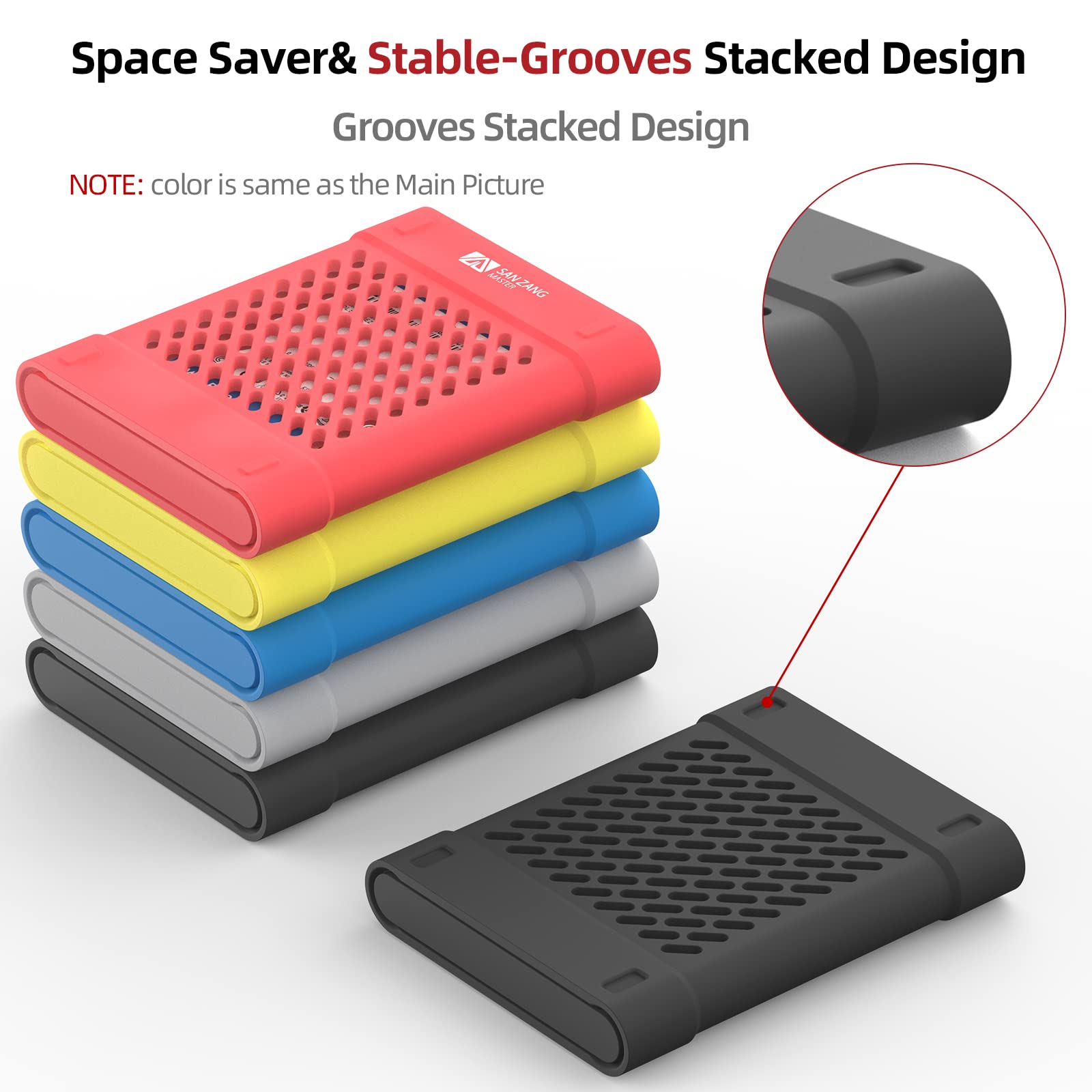 SAN ZANG MASTER Hard Drive Case, 2.5 in HDD Case 5 Pack, Soft Silicone Hard Drive Disk Storage Case for External Hard Drive HDD, Storage Case with Anti-Slip for Shockproof Home Office