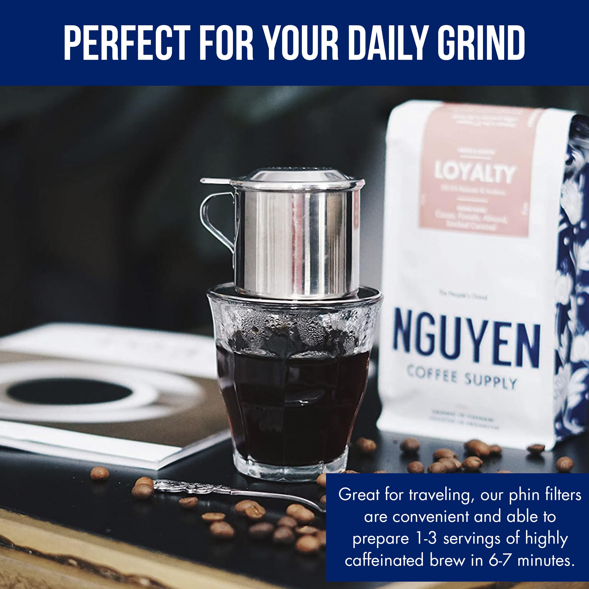 Nguyen Coffee Supply - Original Phin Filter: Stainless Steel 12oz Chamber 4.375 inch plate Diameter, Perfect Cup of Phin Drip Coffee in 7 minutes [12 oz]