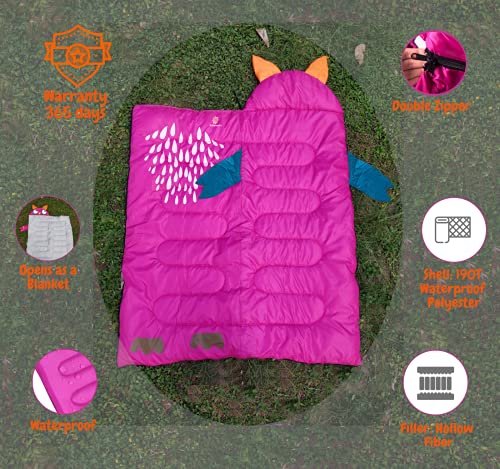 Kids Camping Sleeping Bag with Pillow, Indoor & Outdoor Use, Waterproof & Lightweight, Ideal for Backpacking & Camping, 3 Season (Spring, Summer, Autumn)