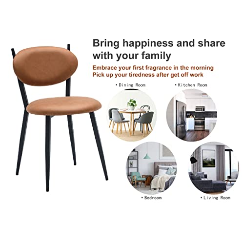 ZHNT Cognac Colour Vegan Leather Upholstered Modern Dining Chairs,Metal Legs for Kitchen Dining Room Chair,Bedroom,Living Room Chairs Set of 2 (Brown)