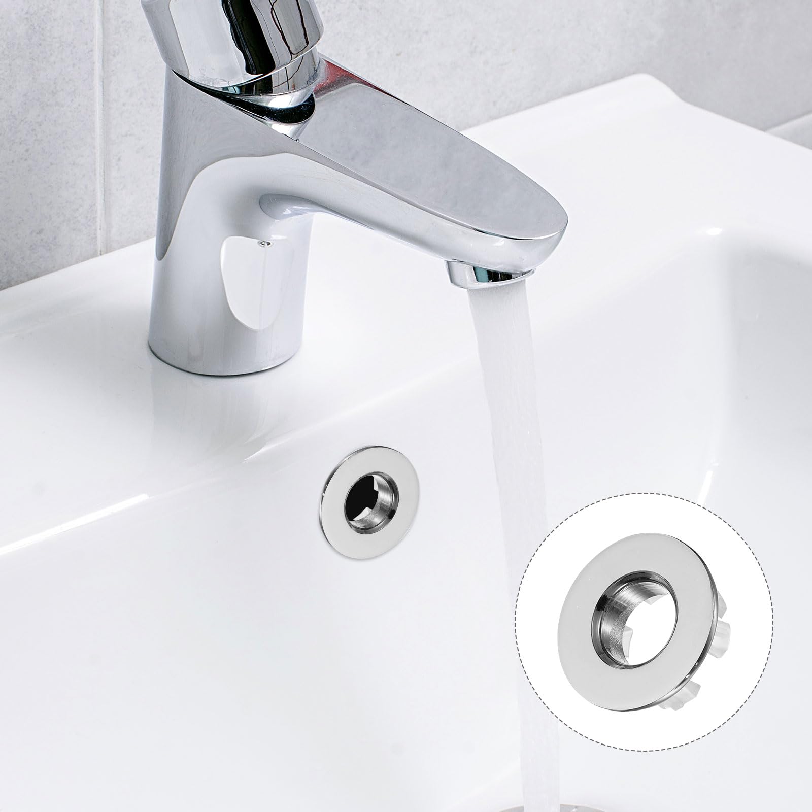 uxcell 3pcs Sink Overflow Rings, Bathroom Kitchen Basin Trim Bath Sink Hole Round Hollow Brass Overflow Drain Cover Insert in Hole (Silver Tone)