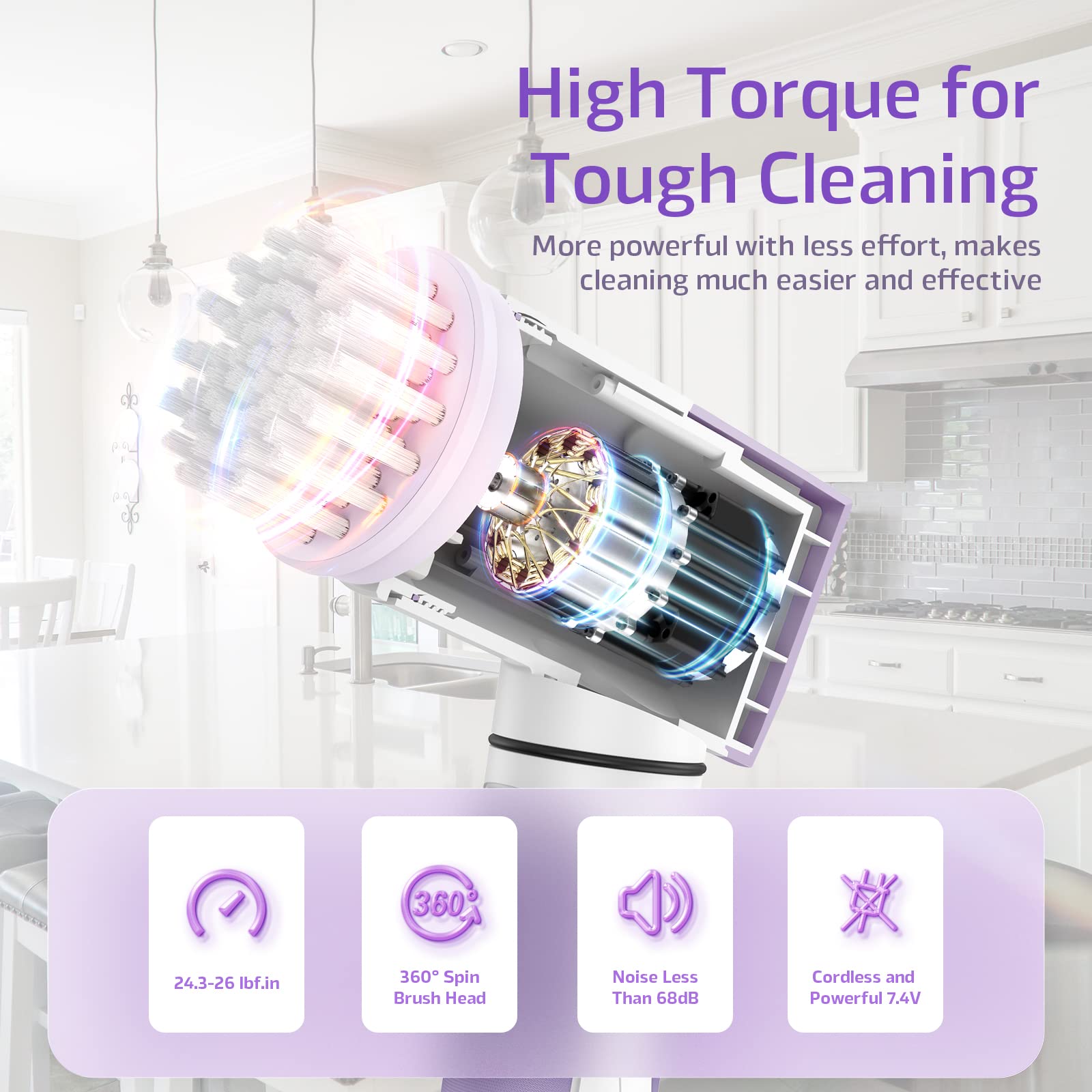 SUPREUN Electric Spin Scrubber Cordless - Electric Cleaning Brush for Bathroom,Power Shower Scrubber Cleaning with LED Display for Tub,Floor,Tile,Window,Kitchen,6 Replaceable Brush Heads,Dual Speed