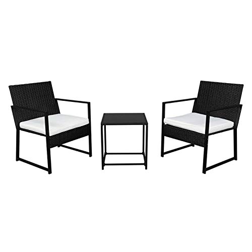 HEYBEC Patio Elegance 3-Piece Black Coffee Table and Chair Ensemble.
