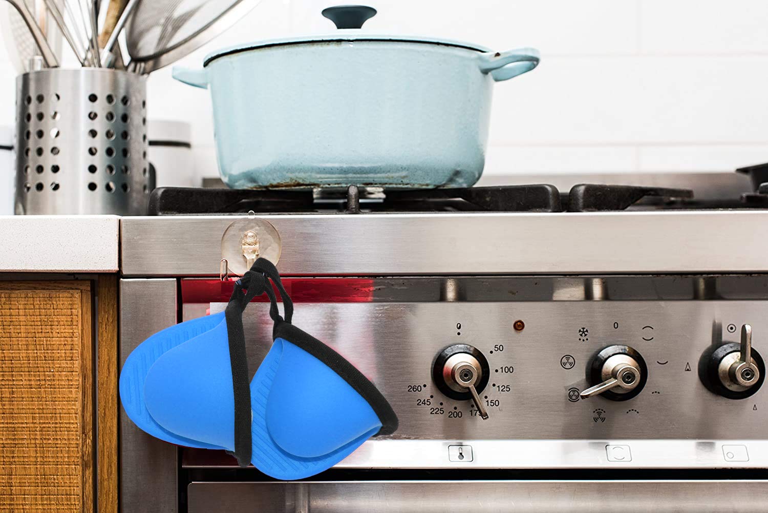 Mini Oven Gloves Silicone Oven Mitts with Quilted Liner Heat Resistant Cooking Pinch Mitts Potholder Pinch Grips for Kitchen Cooking Baking Blue,1 Pair