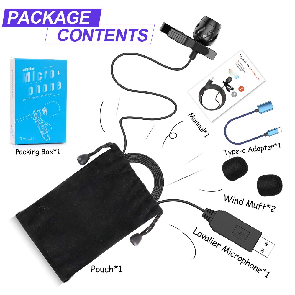 KMAG USB Lavalier Microphone, Lapel Microphone for Computer, USB-C Clip On Mic for YouTube, Recording, Podcasting, Gaming, Interview Omnidirectional Condenser Mic for PC, Laptop, Mac, Smartphone