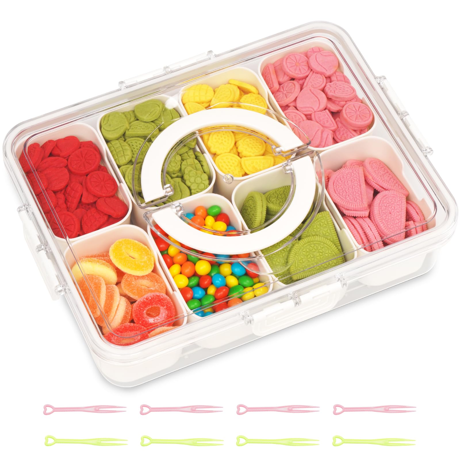 Snackle Box - Snackle Box Container for Travel,Divided Serving Tray with Lid and Handle,Portable Snackle Box Charcuterie Container,8 Compartment Snack Container ideal for Party, Travel,Picnics