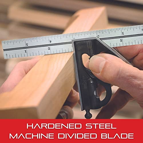 Starrett Steel Combination Square with Square Head - 6" Blade Length, Cast Iron Head, Hardened Steel, Reversible Lock Bolt, Scriber, 4R Graduation Type - C11H-6-4R
