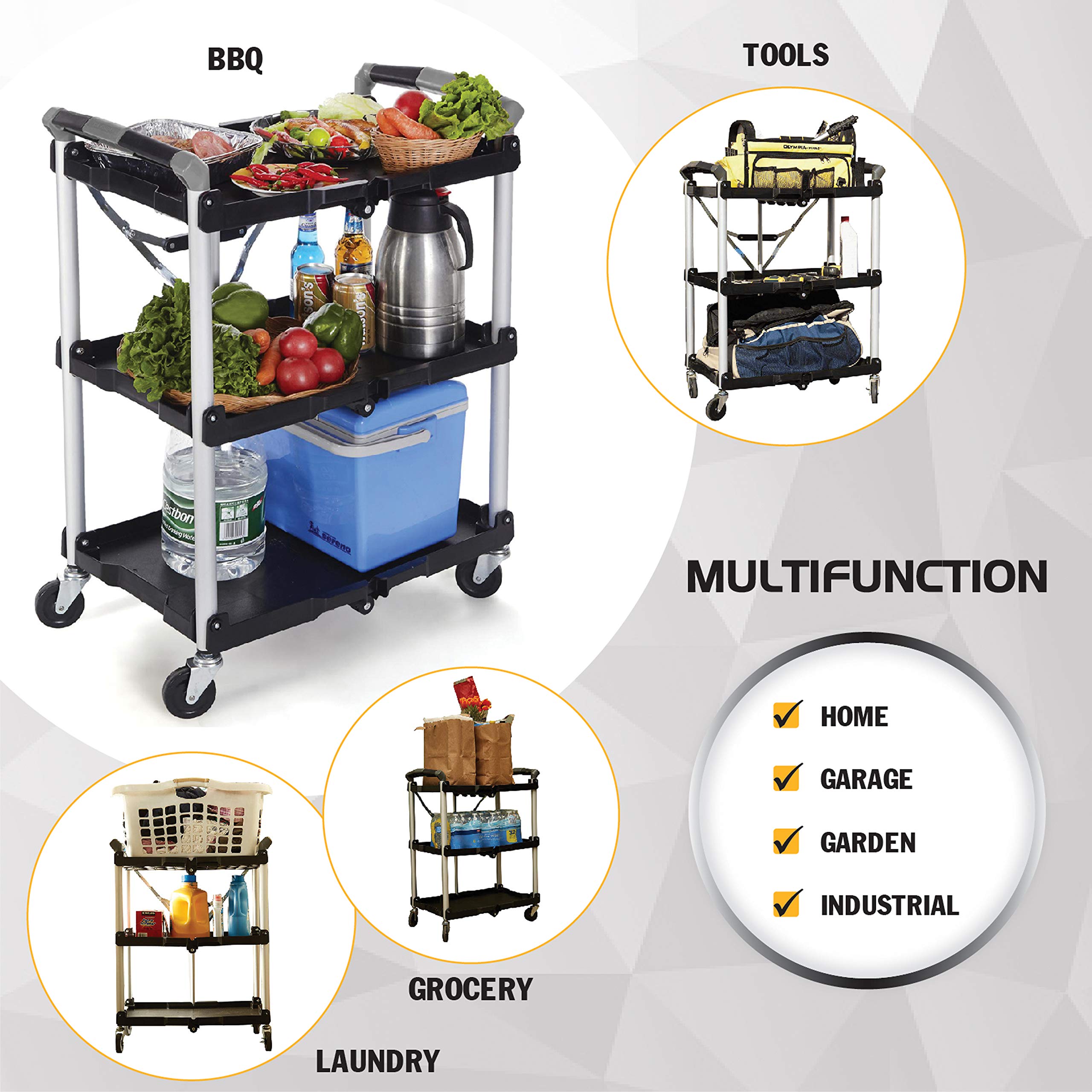 Olympia Tools 85-188 Pack-N-Roll Folding Collapsible Service Cart, Black, 50 Lb. Load Capacity per Shelf | COSCO Shifter Multi-Position Folding Hand Truck and Cart, Green