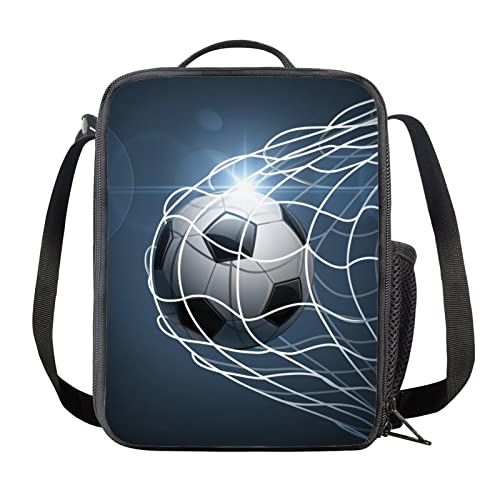 STUOARTE Soccer Ball Backpack for Boys, 3 Pcs 3D Soccer Ball School Bags with Lunch Box Pencil Case for Teens Children, Lightweight Large Students Shoulder Bookbag for Middle School
