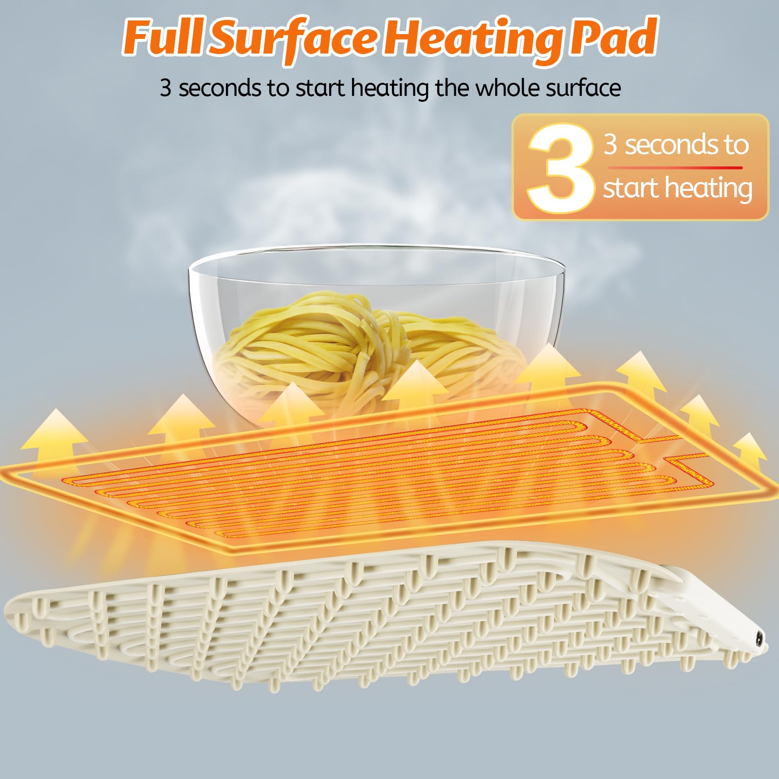 UBALANCE Electric Warming Tray Food Warmer Mat, Full Surface Silicone Heating Pad, 3 Adjustable Temperature Foldable Portable Hot Plate for Buffets Party Daily Use Gathering Catering (Beige)