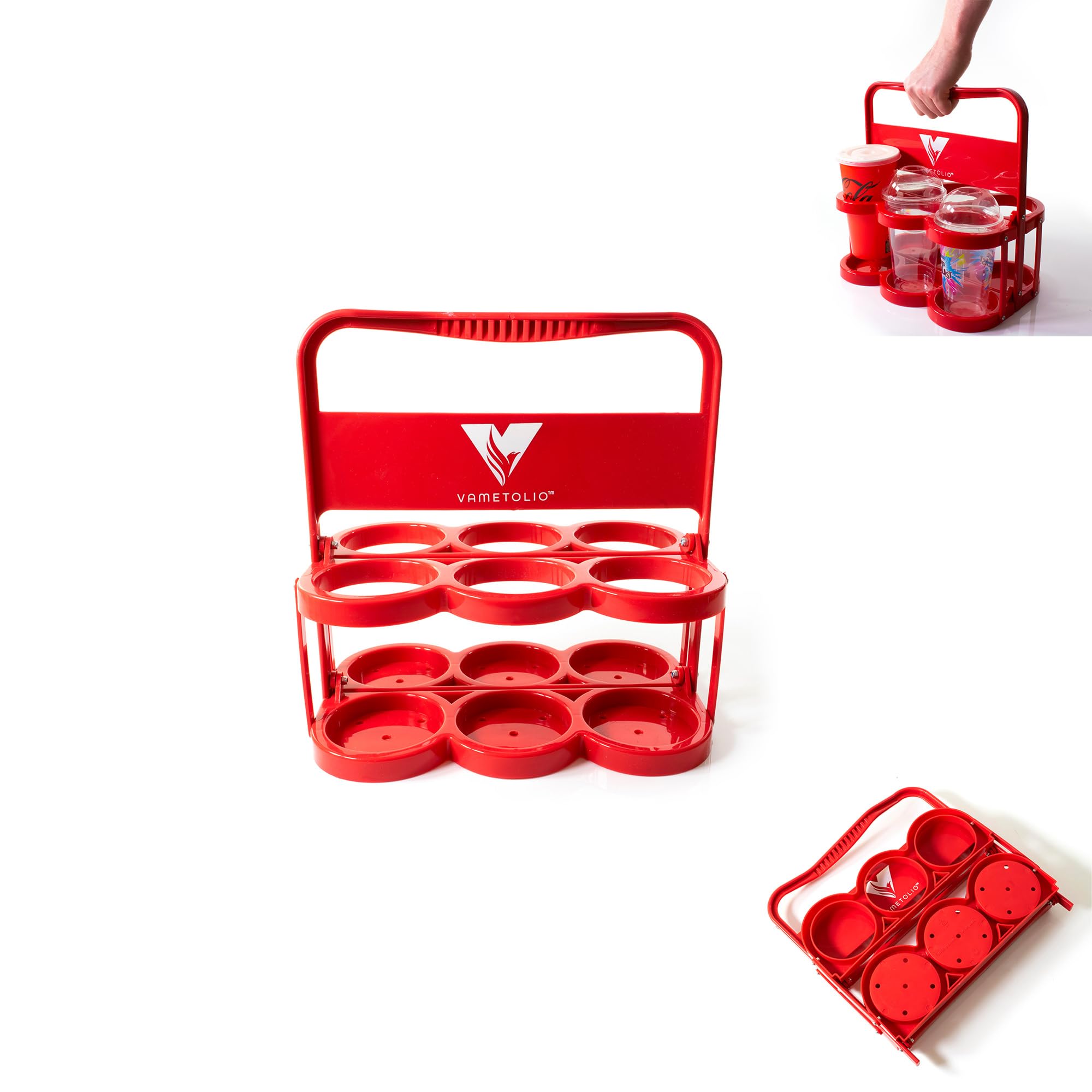 Vametolio Foldable Drink Carrier - Premium Plastic Beverage Caddy - Holder For Small, Med and Large Drinks - For Home Delivery, Catering, Car and Restaurant