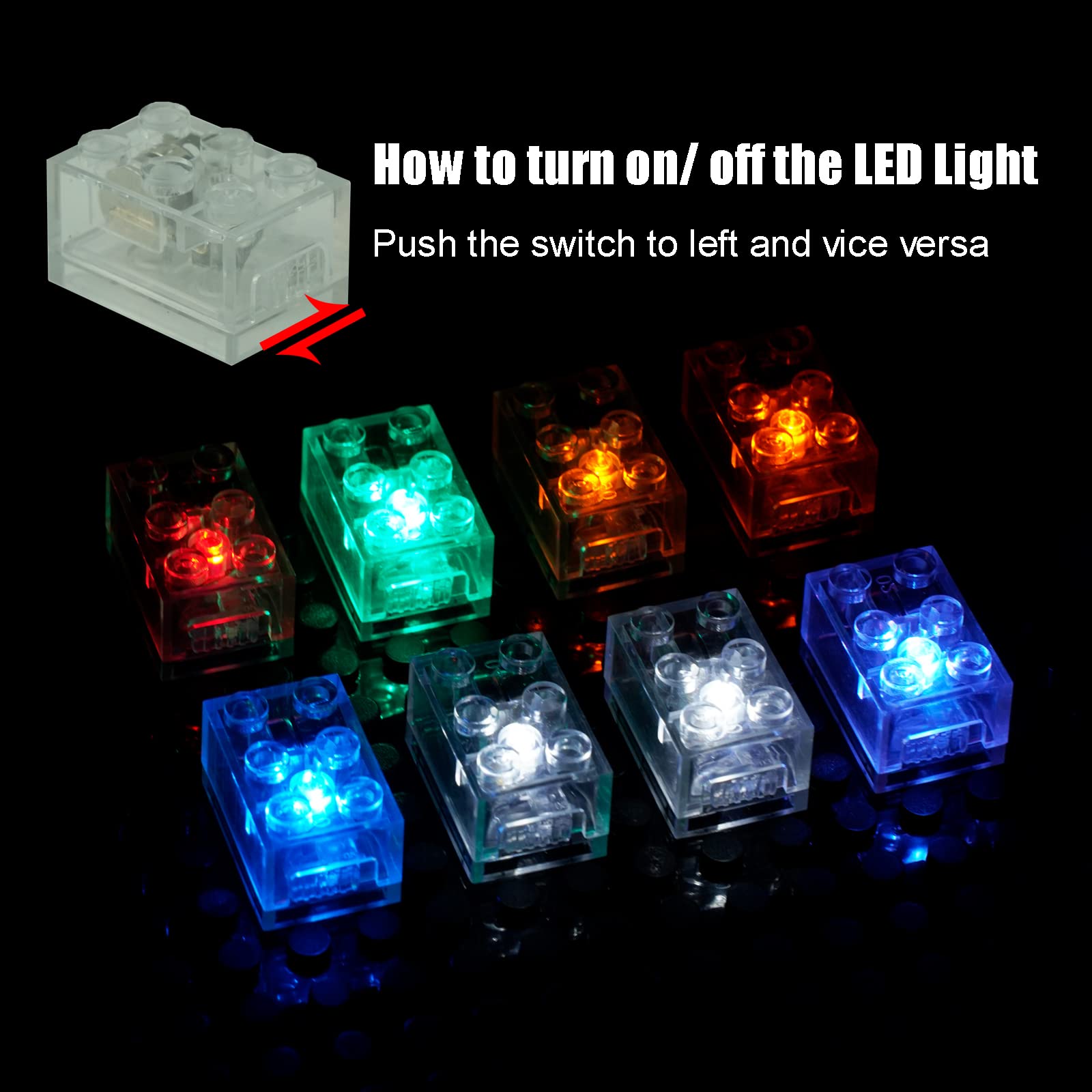 Pamvava LED Light Up Bricks Accessories, 2x3 Classic Light Kits Brick Pack, 8 Pieces Transparent Parts Building Blocks Set Toys