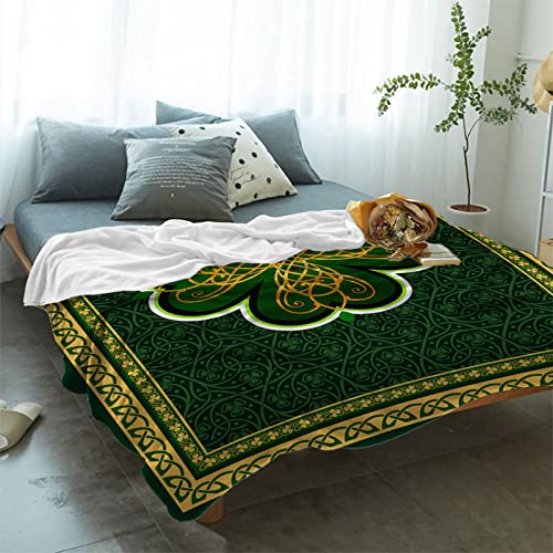 St.Patrick's Day Blanket Flannel Fleece Throw,Four-Leaf Clover Texture Light Weight Soft Cozy Warm Bedroom Throw Blankets 39x49 Inch
