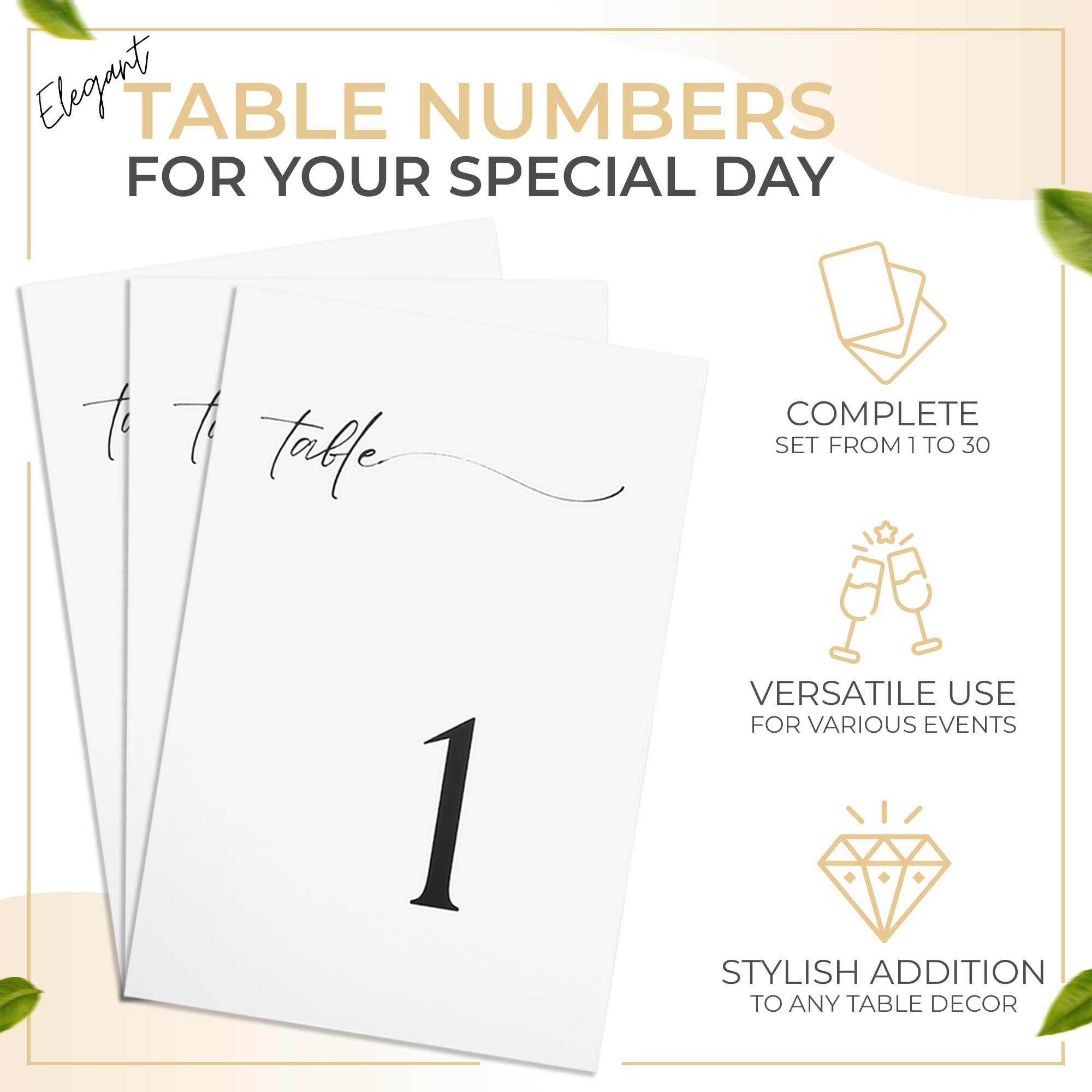 Wedding Table Numbers 1-30 Cards - Perfect for Wedding Reception, Banquets, and Special Occasions, Set Includes Numbers 1-30 and Head Table, Durable Double-Sided 6x4 inch Cards by Daivers